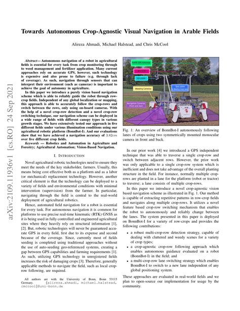 Pdf Towards Autonomous Crop Agnostic Visual Navigation In Arable Fields
