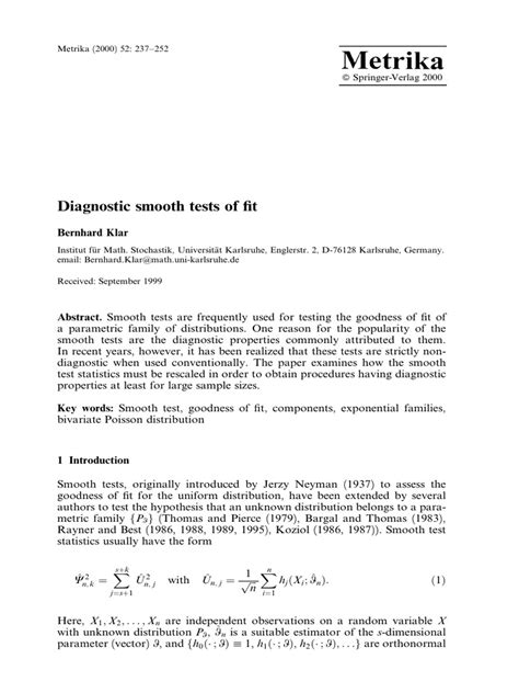 Diagnostic Smooth Tests Of ®t Metrika 2000 52 237 252 Pdf