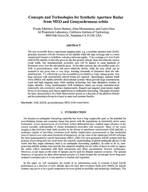 Pdf Concepts And Technologies For Synthetic Aperture Radar From Meo And Geosynchronous Orbits
