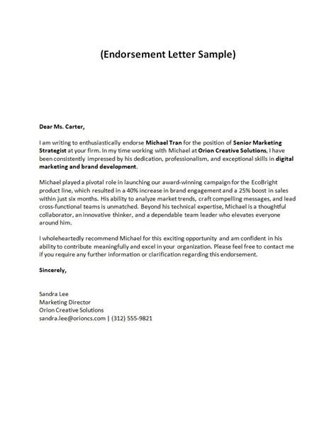 Free Letter Of Endorsement Template Word