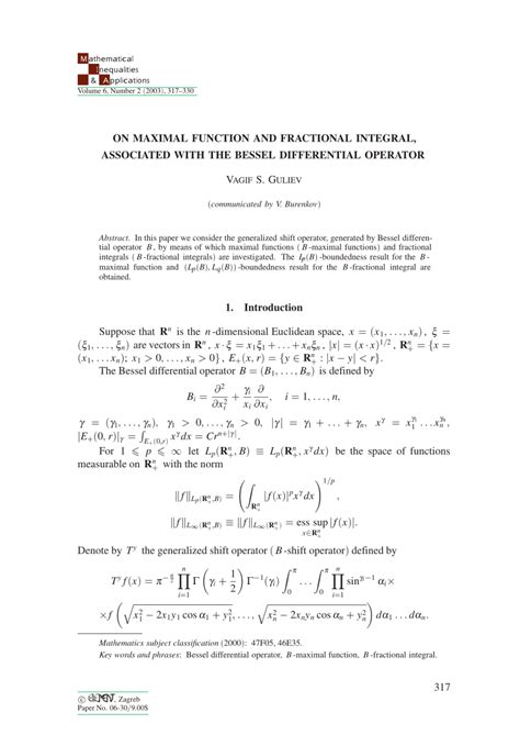 Pdf On Maximal Function And Fractional Integral Associated With The Bessel Differential Operator