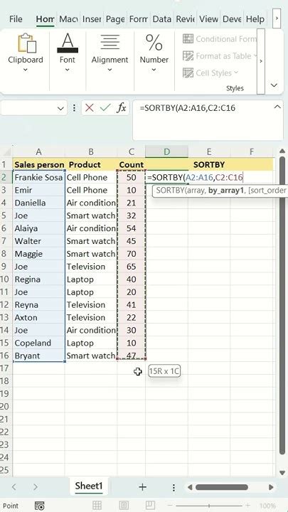How To Use Sortby Function In Excel Shorts Excel Youtube