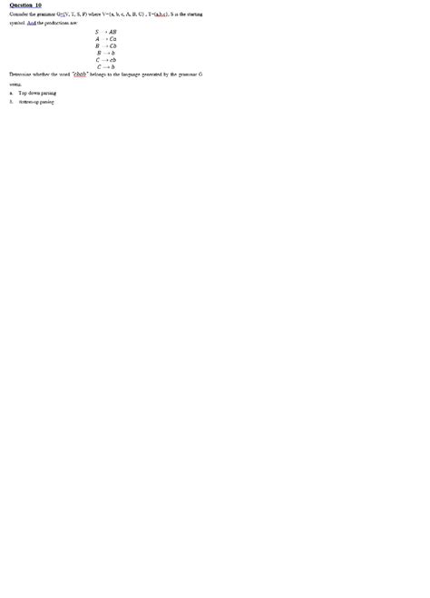 Solved Consider The Grammar G V T S P Where V {a B C