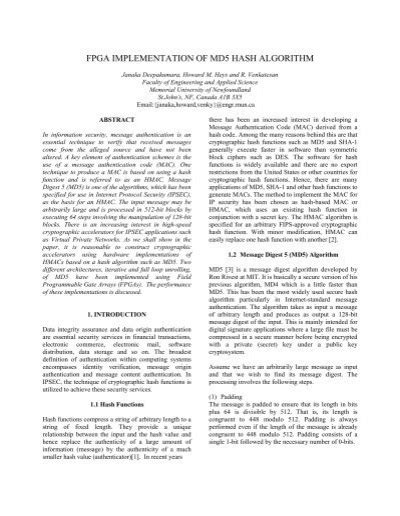 FPGA IMPLEMENTATION OF MD HASH ALGORITHM