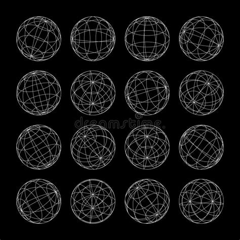 Wireframe Shapes Lined Sphere Perspective Mesh 3d Grid Low Poly Geometric Elements Stock