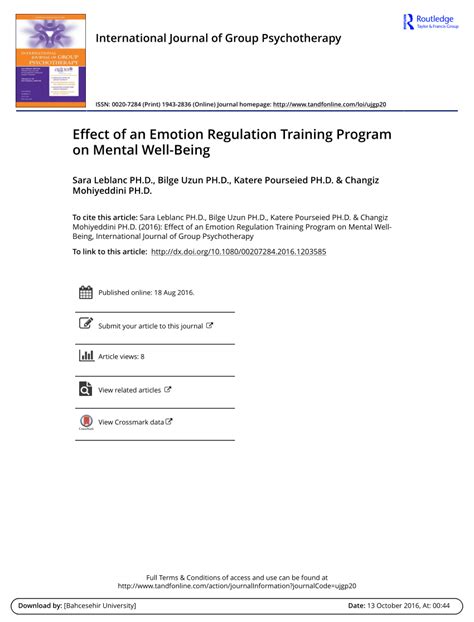 Pdf Effect Of An Emotion Regulation Training Program On Mental Well Being