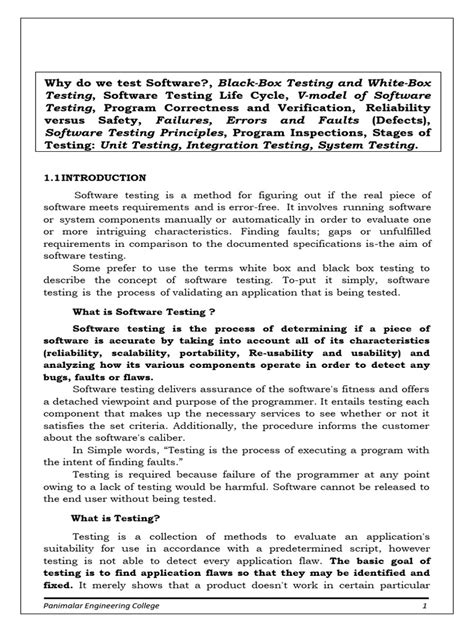 Unit I Notes Pdf Software Testing Unit Testing