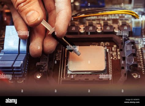 Thermal Paste Applied On A Computer CPU Stock Photo Alamy