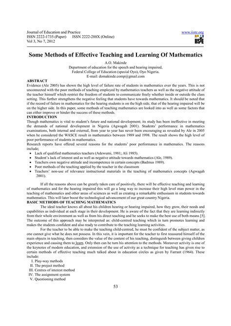 Some Methods Of Effective Teaching And Learning Of Mathematics Pdf