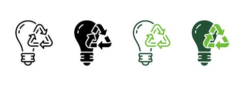 전구 재생 가능 전기 자원 라인과 실루엣 아이콘 세트 에코 생분해성 전구 픽토그램 흰색 배경에 저에너지 램프 기호 컬렉션 고립된