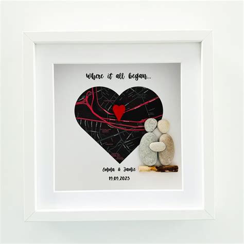 personalised map location frame where we met print pebble art custom