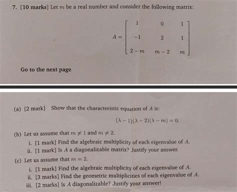 Solved 7 10 Marks Let M Be A Real Number And Consider