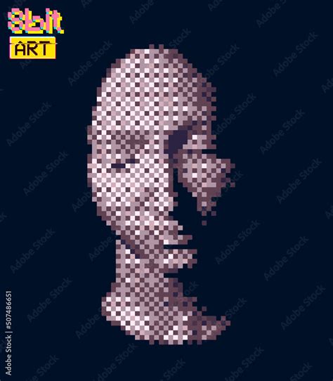 Concept Vector Illustration From 3d Rendering Of Female Face In 8 Bit