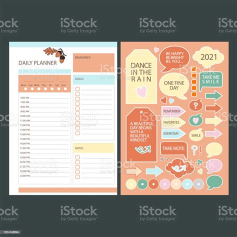 가을 데일리 플래너 스티커 주최자 벡터 일러스트레이션 Bullet Journal에 대한 스톡 벡터 아트 및 기타 이미지