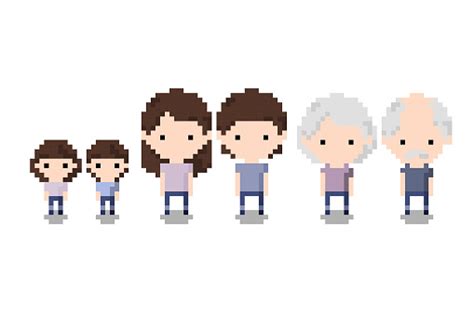 소년 소녀 남자 여자 늙은 커플 픽셀 8비트 스타일에서 성장하는 아이콘 커플 세트 나이에 대한 스톡 벡터 아트 및 기타 이미지 Istock