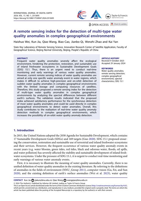 Pdf A Remote Sensing Index For The Detection Of Multi Type Water Quality Anomalies In Complex
