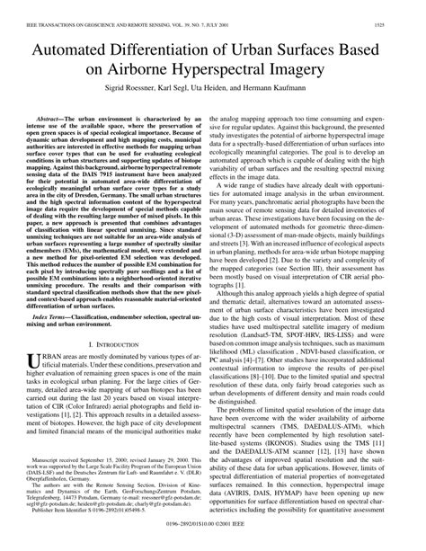 Pdf Automated Differentiation Of Urban Surface Based On Airborne Hyperspectral Imagery
