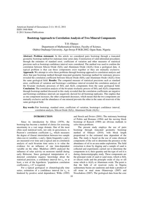 pdf bootstrap approach to correlation analysis of two mineral components