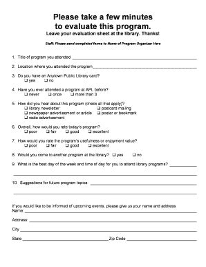 18 Printable Program Evaluation Form Templates Fillable Samples In