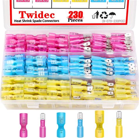 Twidec 230pcs Heat Shrink Spade Connectors Kit 22 10 Awg Female And Male Spade