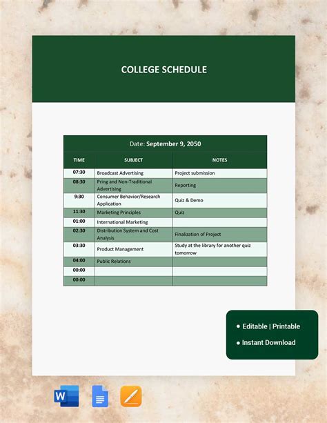 FREE Class Schedule Templates Download In Word Google Docs Excel