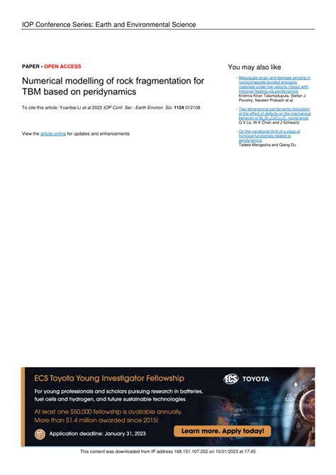 Pdf Numerical Modelling Of Rock Fragmentation For Tbm Based On Peridynamics