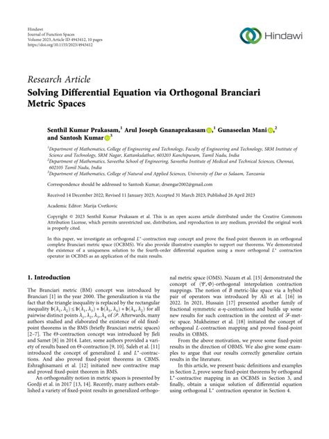 Pdf Solving Differential Equation Via Orthogonal Branciari Metric Spaces