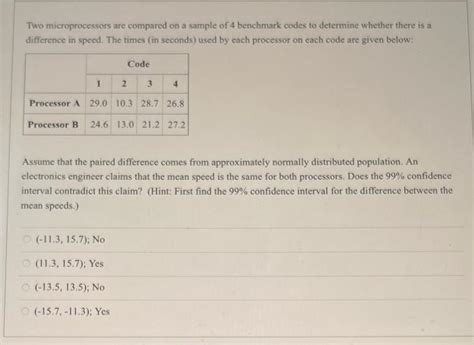 Solved Two Microprocessors Are Compared On A Sample Of 4