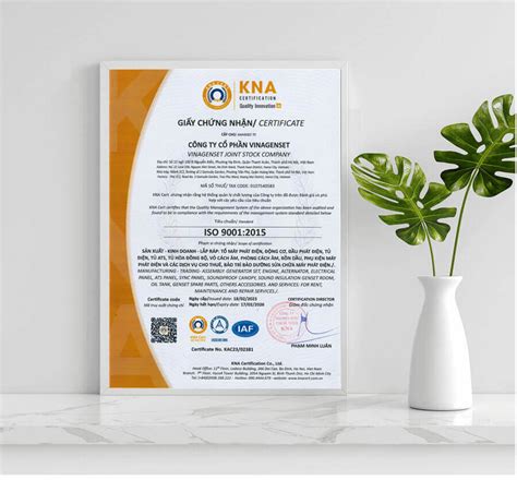 KNA chứng nhận ISO và ISO cho Công ty CP VinaGenset Công Ty TNHH Chứng Nhận KNA