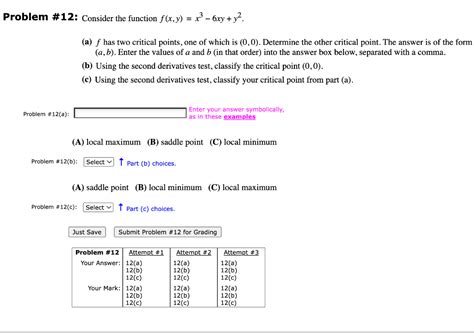 Solved Problem 12 Consider The Function F X Y X3 6xy