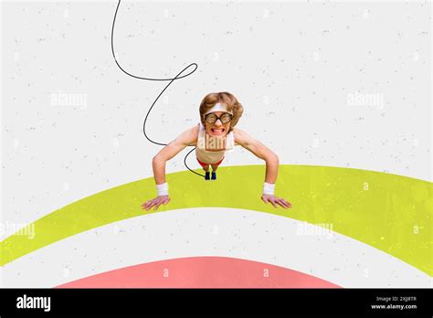 Composite Photo Collage Of Nerd Guy Do Push Ups Exercise Stand Plank Fitness Pump Biceps Sporty