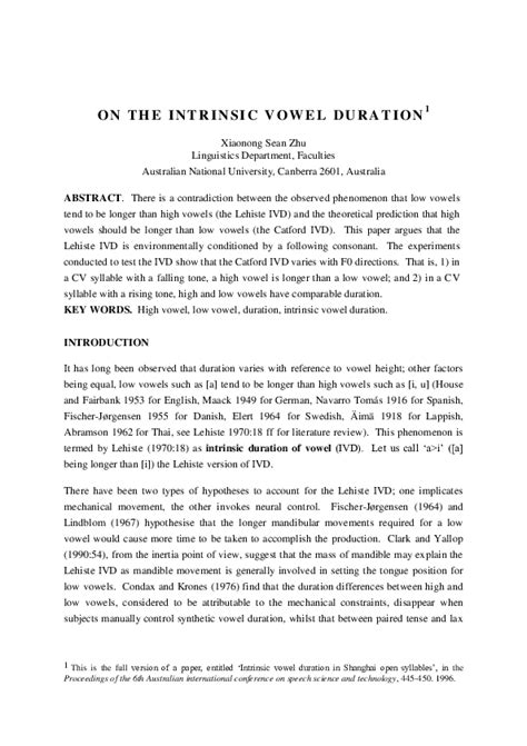 Pdf On The Intrinsic Vowel Duration
