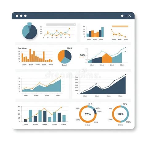 Analytical Dashboard Displaying Various Data Visualizations Pie Charts Line Graphs Stock