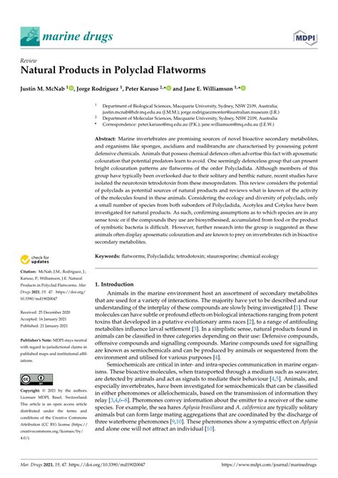 Pdf Natural Products In Polyclad Flatworms