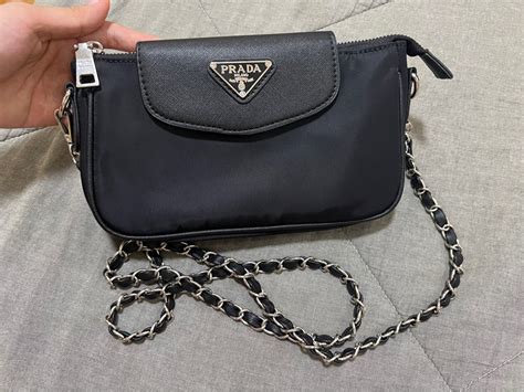 Prada Bandolier Tessuto Sling Bag Black Nylonsaffiano Womens