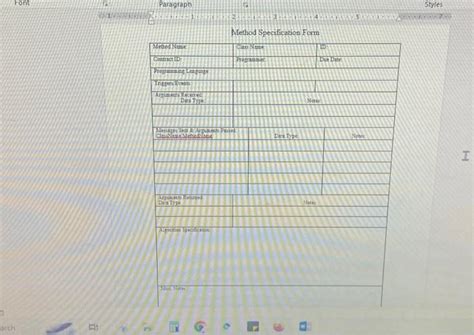 Solved I Am Creating A Method Specification Form For Class
