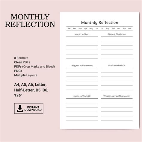 Printable Monthly Reflection Inserts