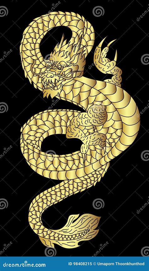 Gold Dragon On Red Backgroundchinese Dragon Tattoo Cartoon Vector