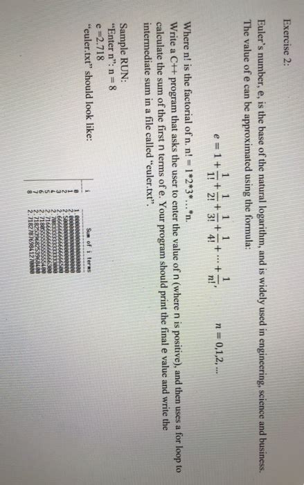 Solved Exercise Euler S Number E Is The Base Of The Chegg
