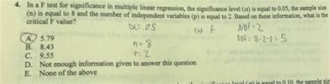 Solved In A F Test For Significance In Multiple Linear Chegg