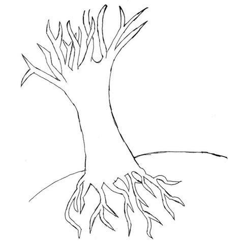 Раскраска Дерево с корнями без листьев распечатать или раскрасить онлайн