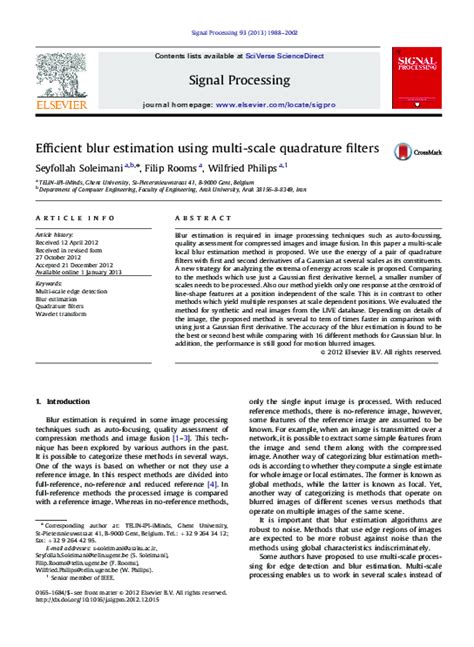 pdf efficient blur estimation using multi scale quadrature filters