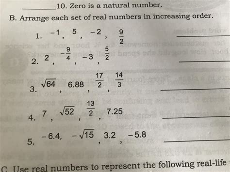 B Arrange Each Set Of Real Numbers In Increasing Order 1 15 2