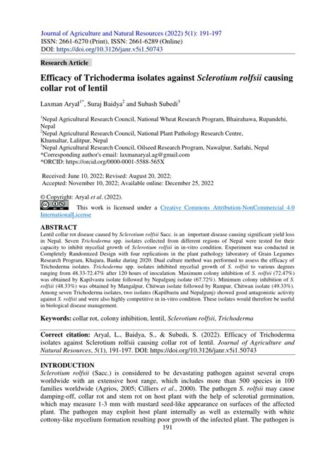 Pdf Efficacy Of Trichoderma Isolates Against Sclerotium Rolfsii Causing Collar Rot Of Lentil
