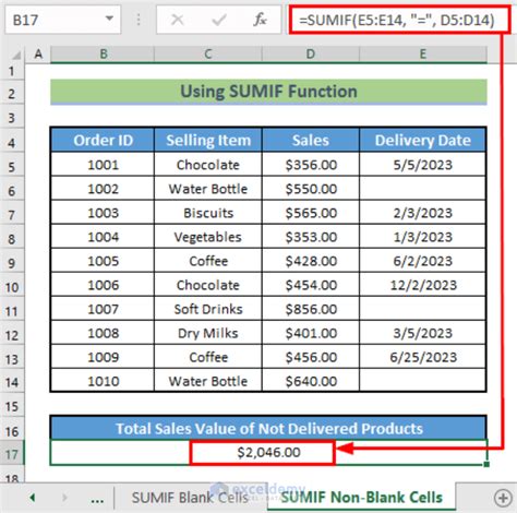 how to use sumif and isblank to sum for blank cells in excel
