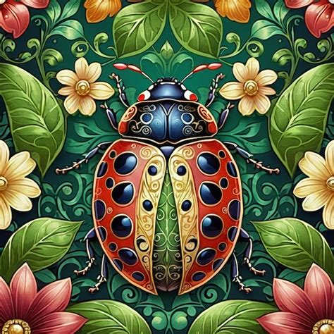 Premium Photo Illustration Of An Elegant Ladybug With Rich Dark Colors And Ornate Patterns