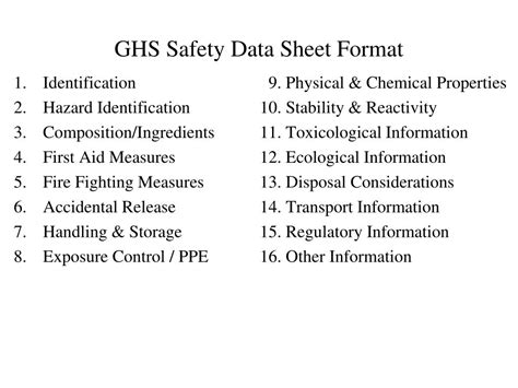 Ppt Global Harmonized System Ghs Safety Data Sheets Powerpoint Presentation Id