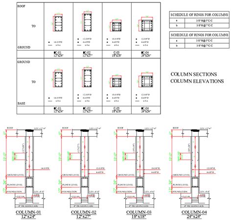 Typical Column Sectional And Elevation Drawing In Autocad Dwg