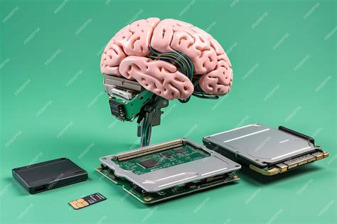 Open Laptop Memory Card And Hard Disk At The Form Of Human Brain
