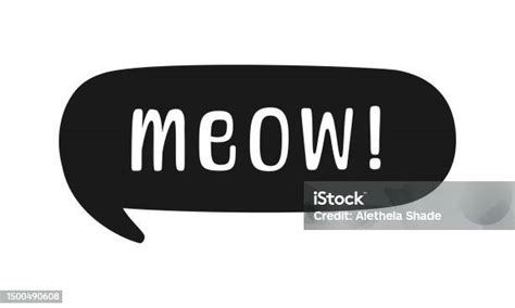 야옹 말풍선 실루엣 야옹 텍스트 귀여운 손으로 그린 인용문 고양이 소리 손글씨 낙서 문구 셔츠 카드 포스터 등에 인쇄하기 위한 벡터 그림 Onomatopoeia에 대한 스톡